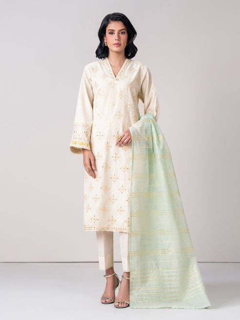 3 Piece Self Jacquard Suit- Embroidered (Pret) – Limelightpk