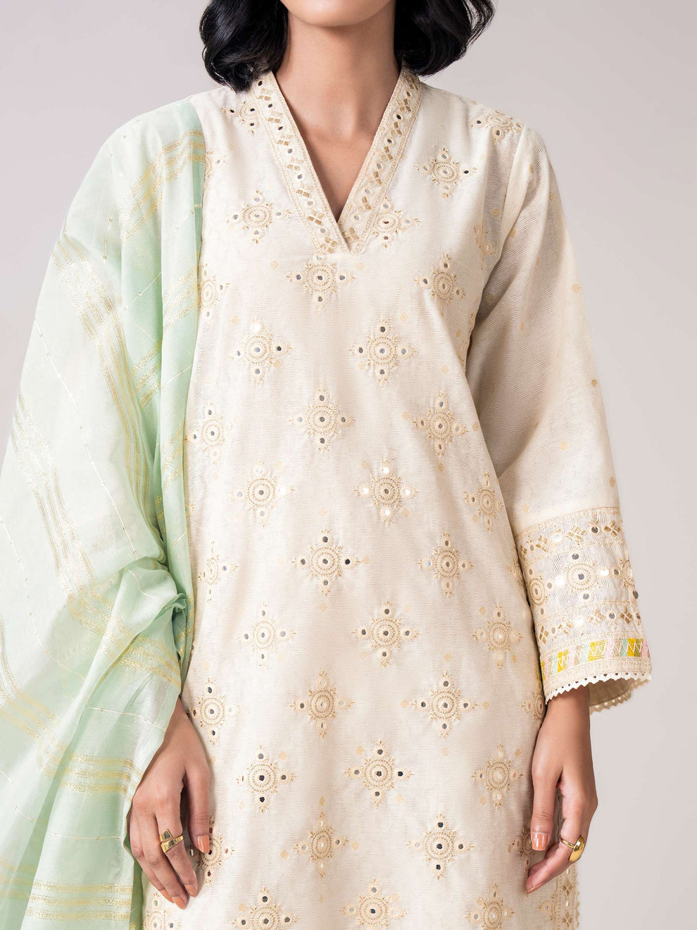 3 Piece Self Jacquard Suit- Embroidered (Pret) – Limelightpk