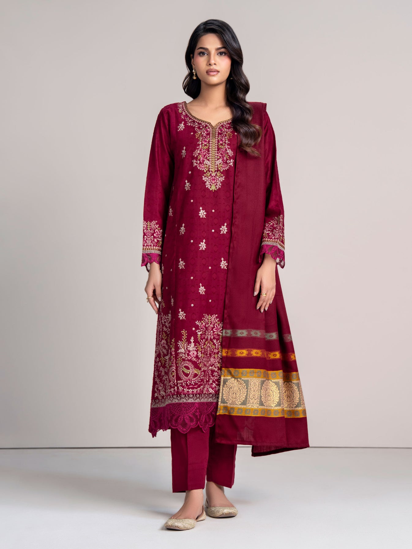 3 Piece Self Jacquard Suit- Embroidered (Pret) – Limelightpk