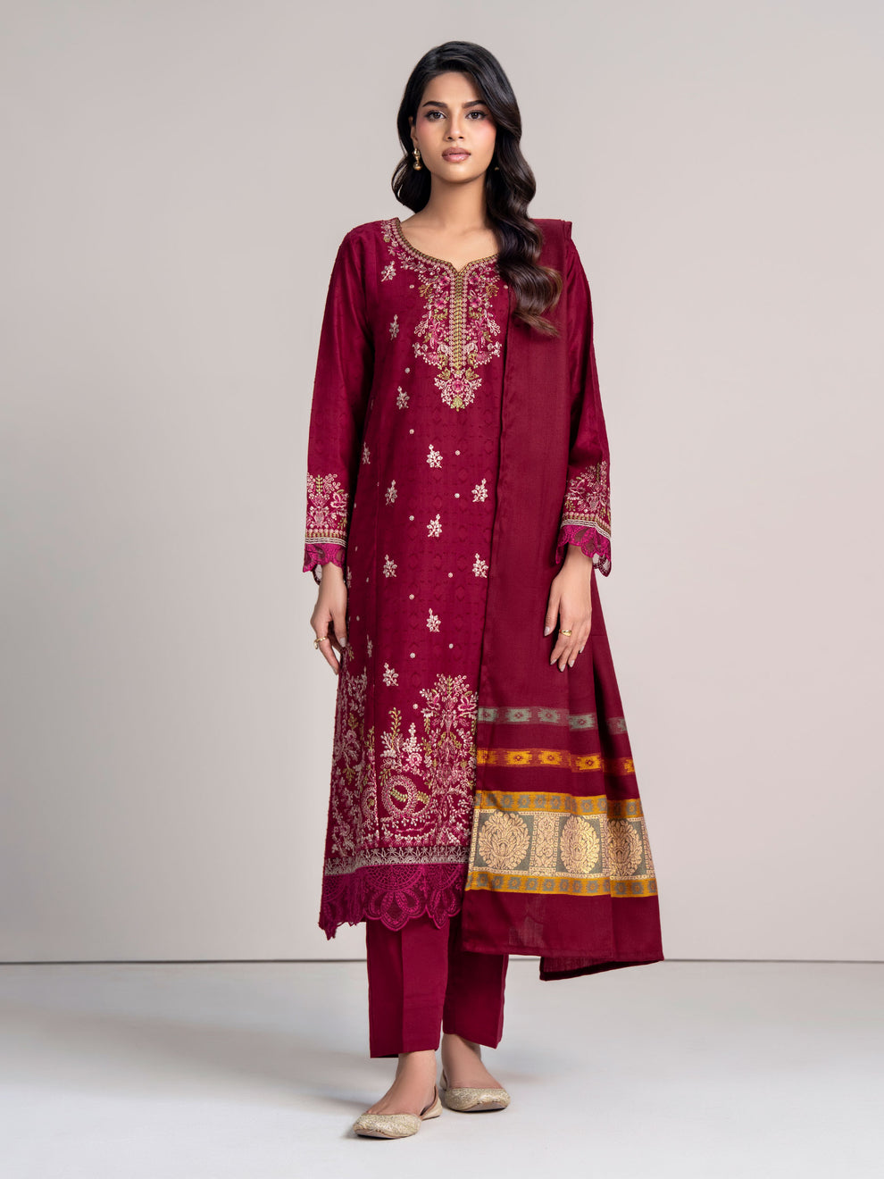 3 Piece Self Jacquard Suit- Embroidered (Pret) – Limelightpk