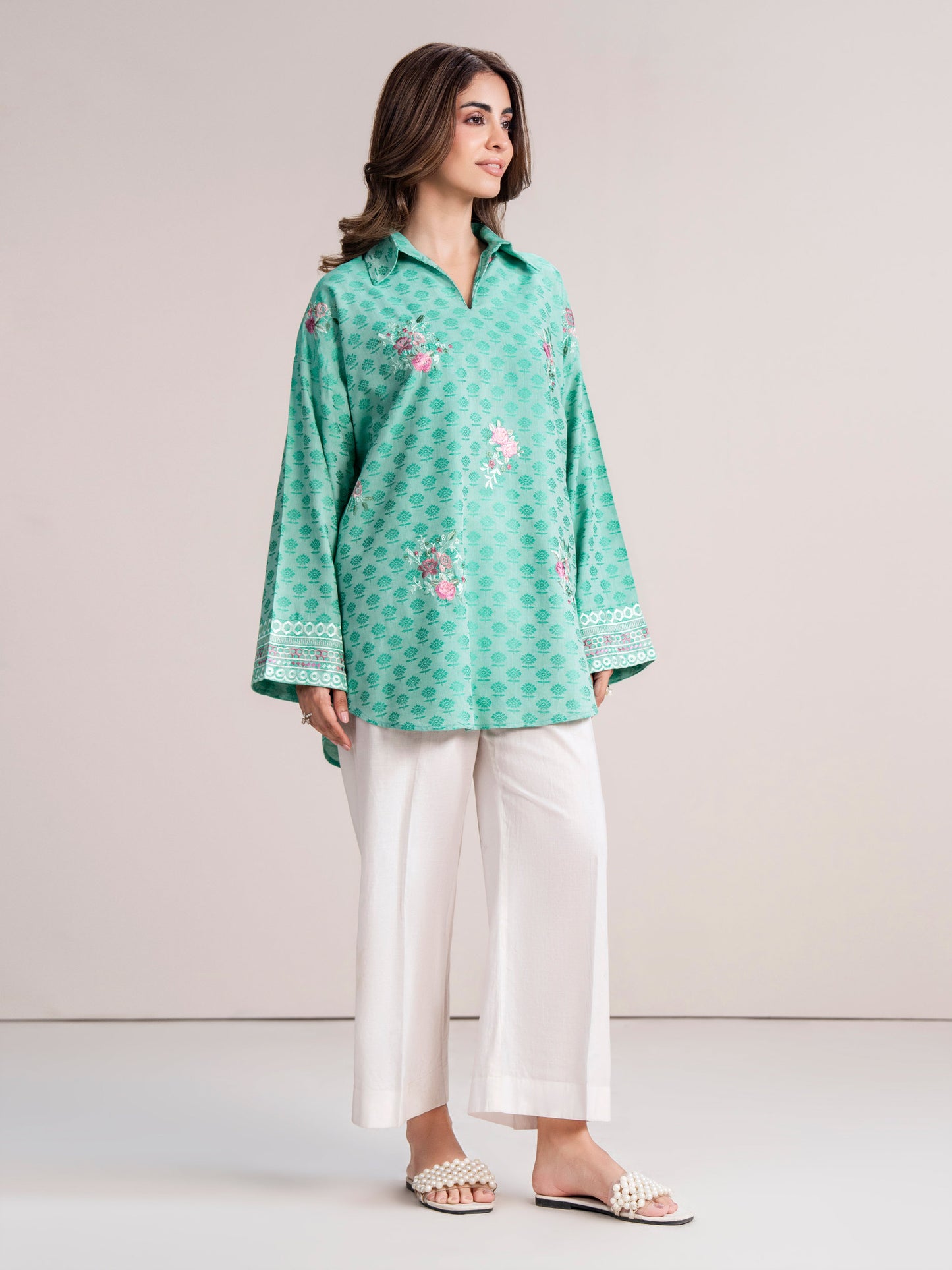 Self Jacquard Kurti-Embroidered (Pret) – Limelightpk