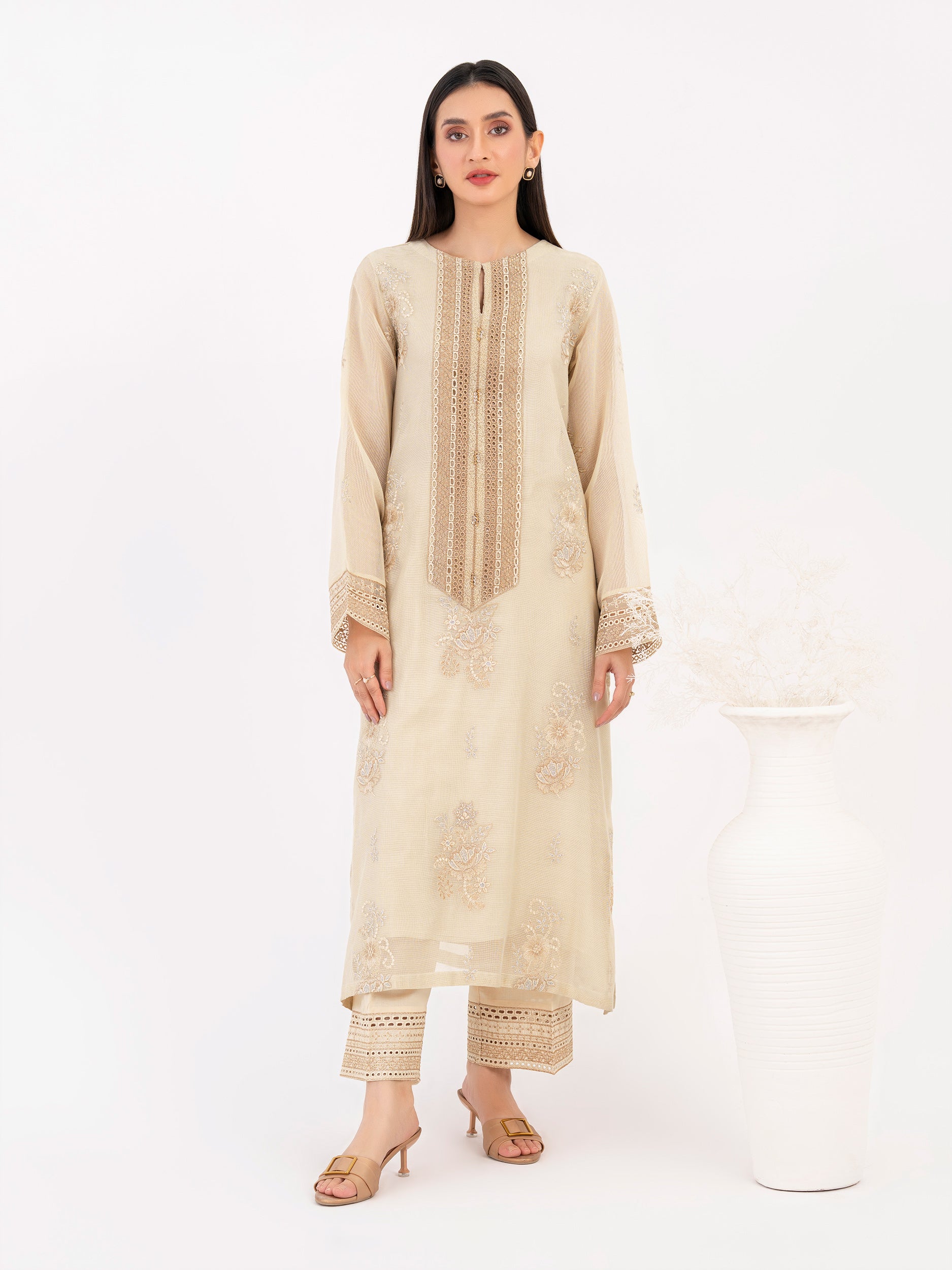 2 Piece Cotton Net Suit-Embroidered (Pret) – Limelightpk