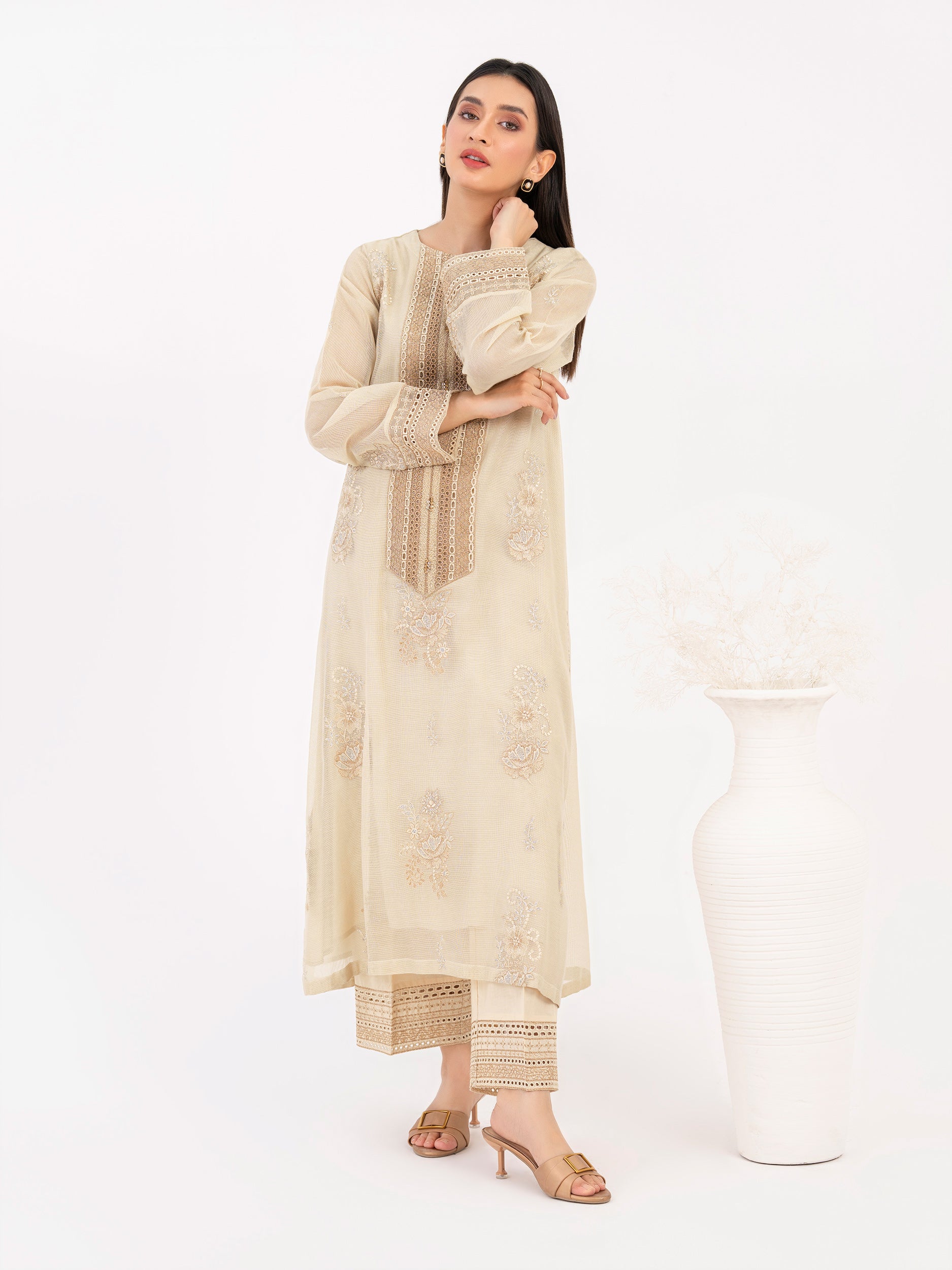 2 Piece Cotton Net Suit-Embroidered (Pret) – Limelightpk