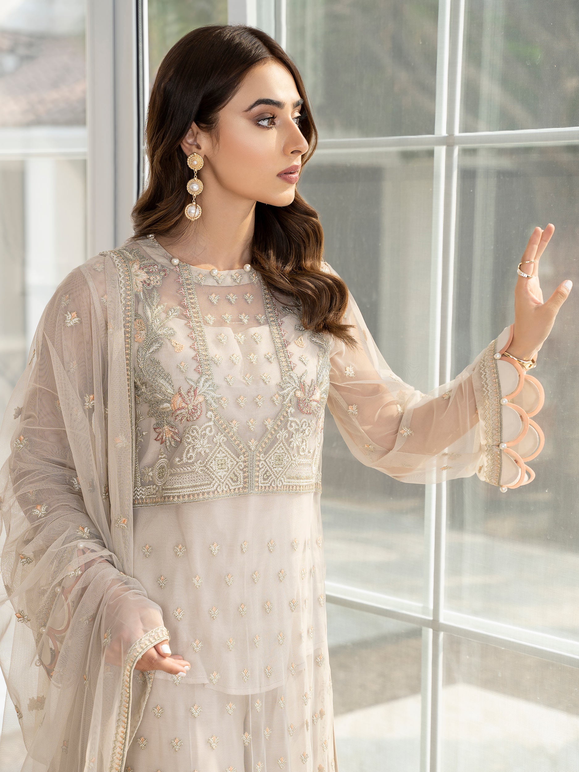 3 Piece Net Suit-Embroidered (Unstitched) – Limelightpk