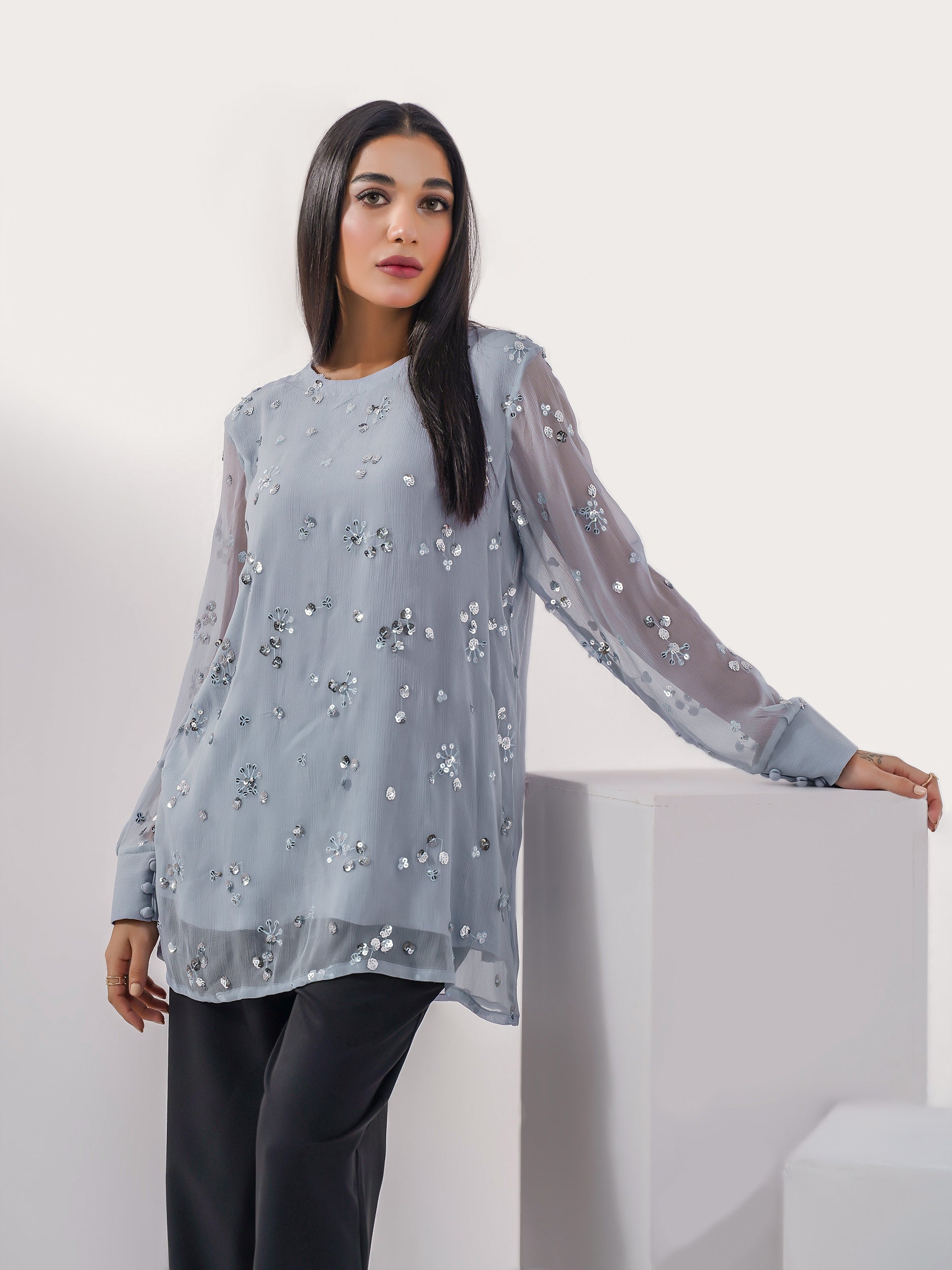 Chiffon Embroidered Top – Limelightpk