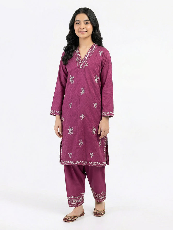 2 Piece Self Jacquard Suit- Embroidered (Pret) – Limelightpk