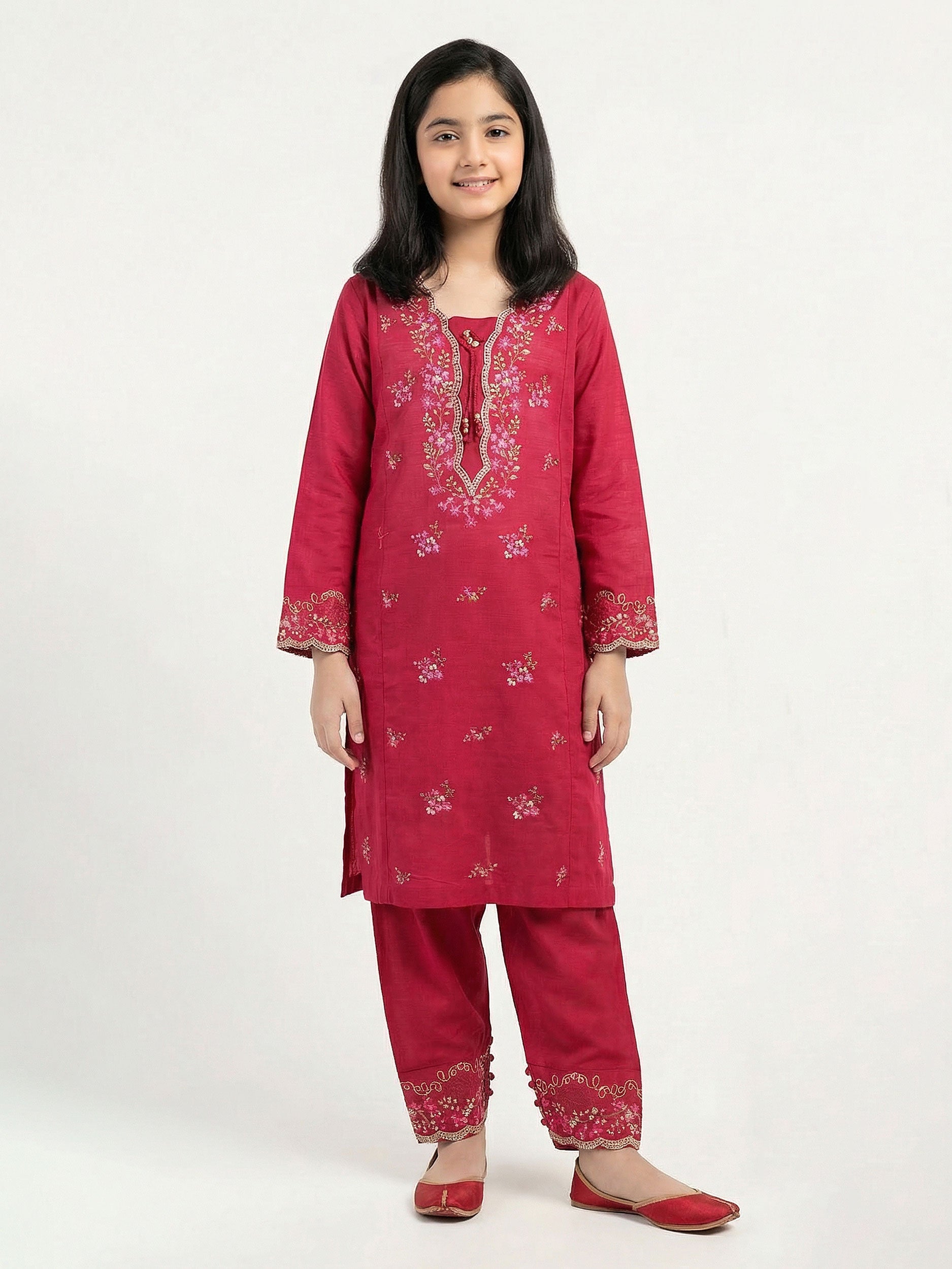 2 Piece Slub Khaddar Suit- Embroidered (Pret) F3743ST-405-565 – Limelightpk