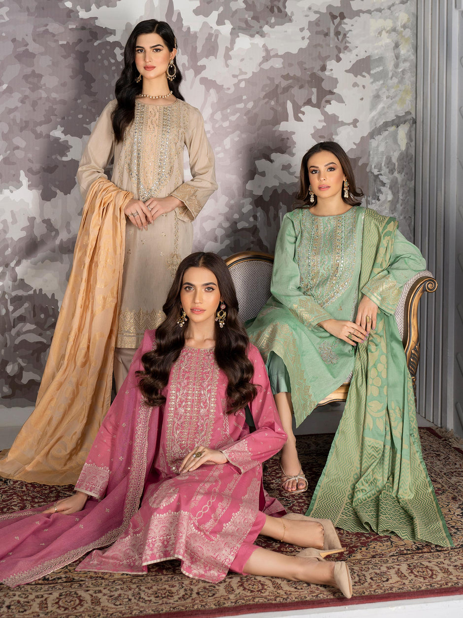 Unstitched Embroidered 3 Piece Suit – Limelightpk