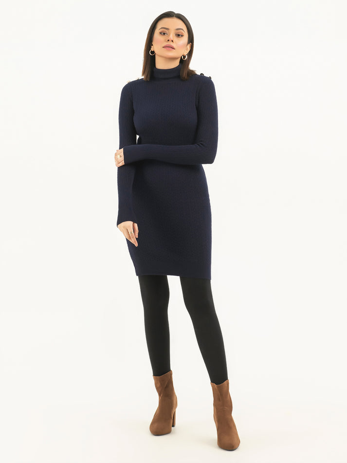 Buttoned Turtle Neck Dress – Limelightpk